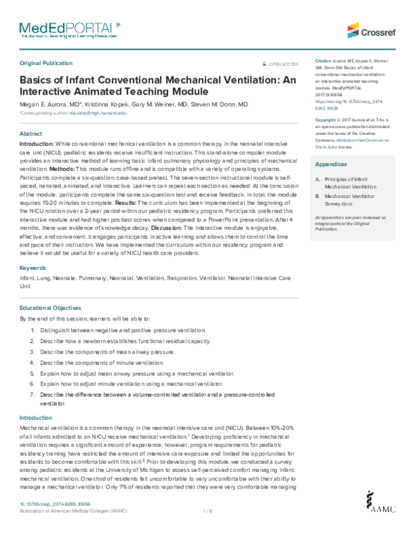 (PDF) Basics of Infant Conventional Mechanical Ventilation: An ...