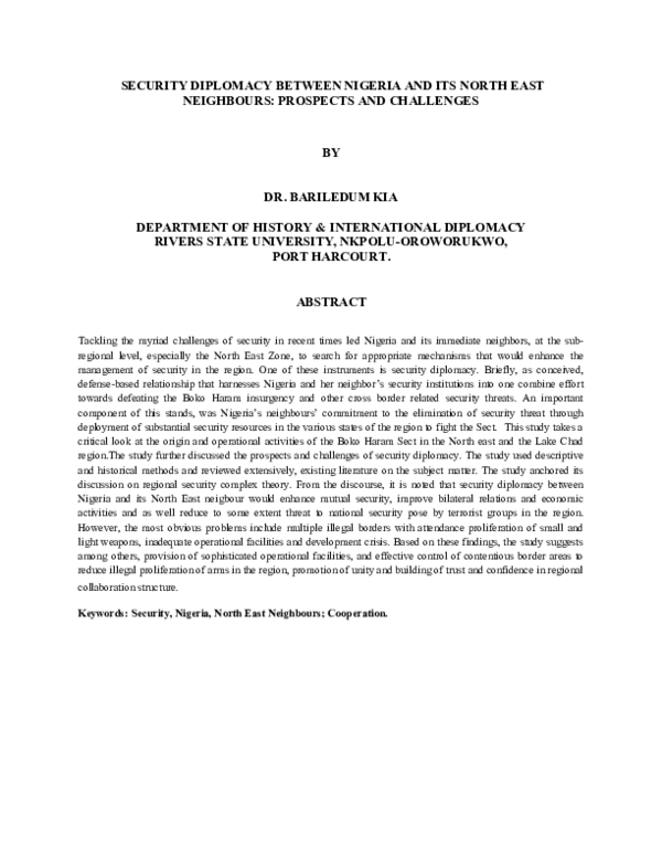 (DOC) SECURITY DIPLOMACY BETWEEN NIGERIA AND ITS NORTH EAST NEIGHBOURS ...