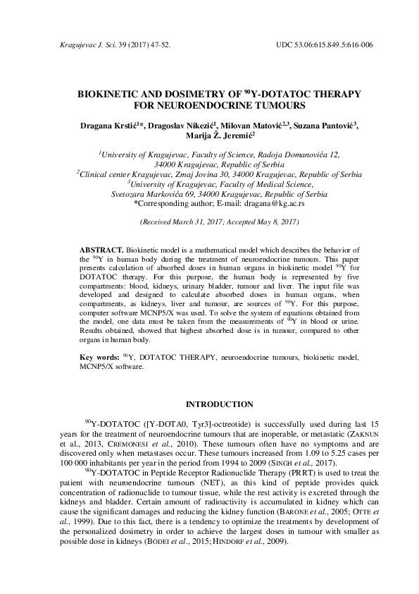 (PDF) Biokinetic and dosimetry of 90y-dotatoc therapy for ...