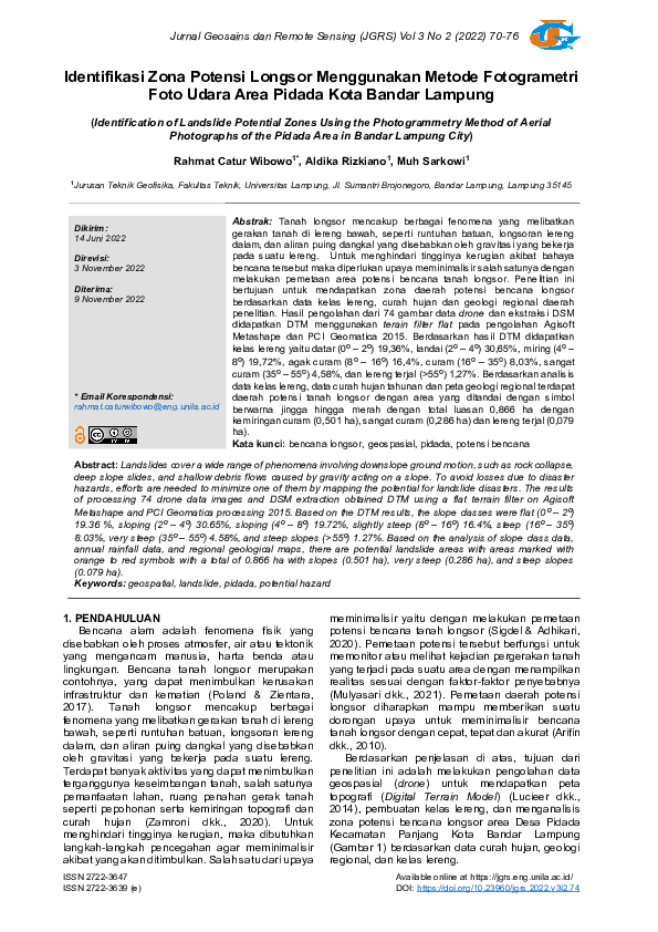 (PDF) Identifikasi Zona Potensi Longsor Menggunakan Metode Fotogrametri ...