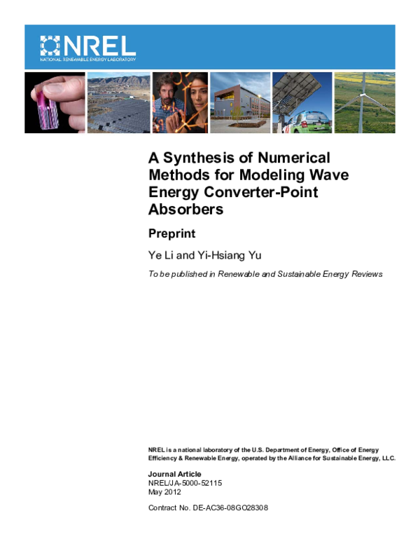 (PDF) A synthesis of numerical methods for modeling wave energy converter-point absorbers