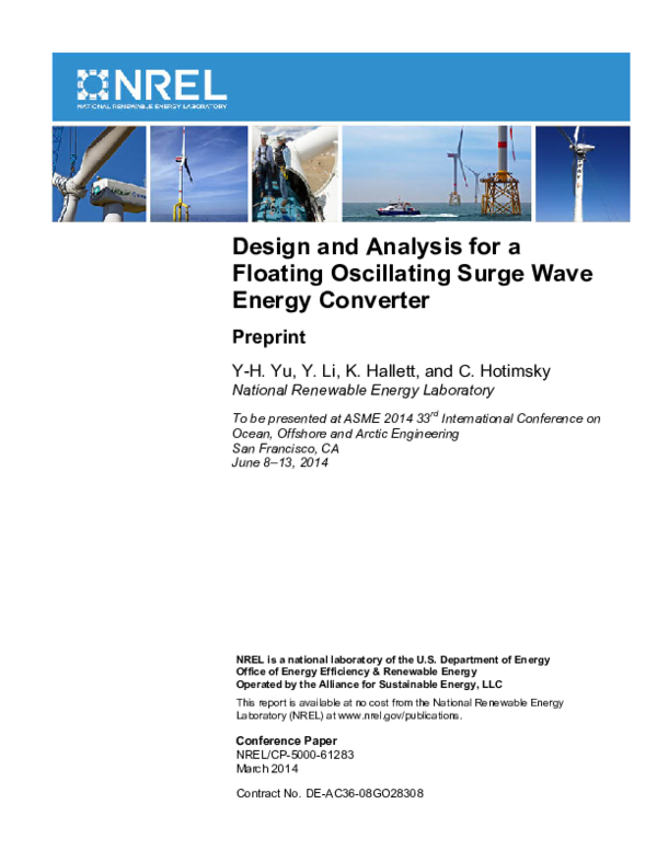 Pdf Design And Analysis For A Floating Oscillating Surge Wave Energy Converter
