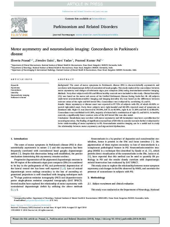 (PDF) Motor asymmetry and neuromelanin imaging: Concordance in ...