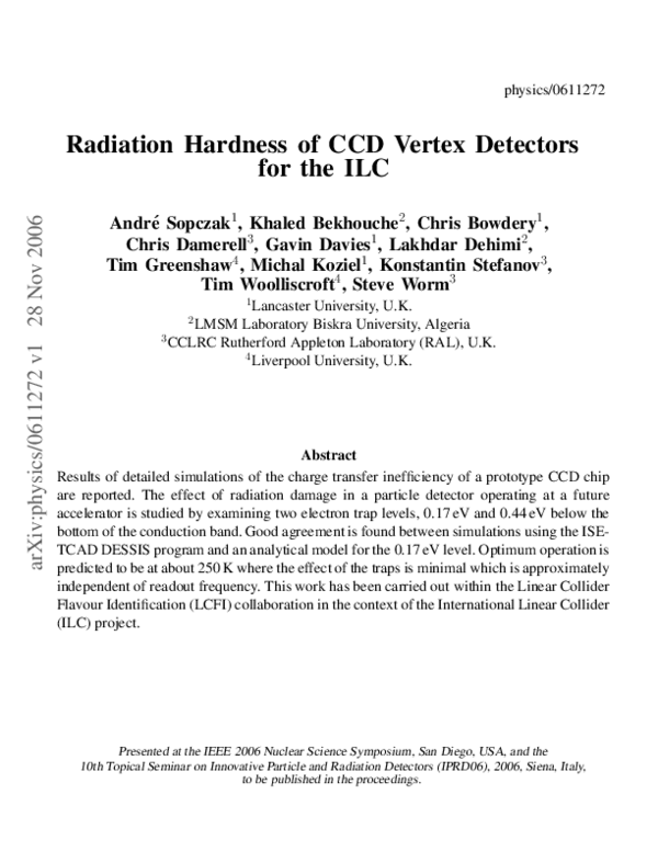 (PDF) Radiation hardness of CCD vertex detectors for the ILC