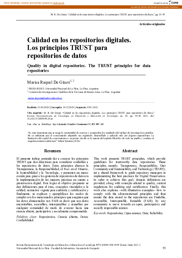 (PDF) Quality in digital repositories. The TRUST principles for data ...