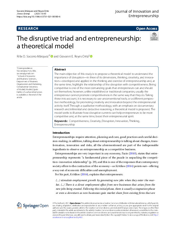 (PDF) The disruptive triad and entrepreneurship: a theoretical model