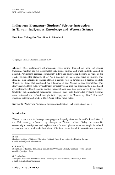 (PDF) Indigenous Elementary Students’ Science Instruction in Taiwan ...