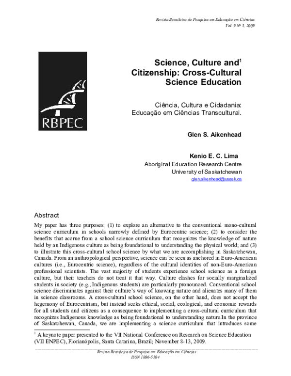 (PDF) Science, Culture and Citizenship: Cross-Cultural Science Education