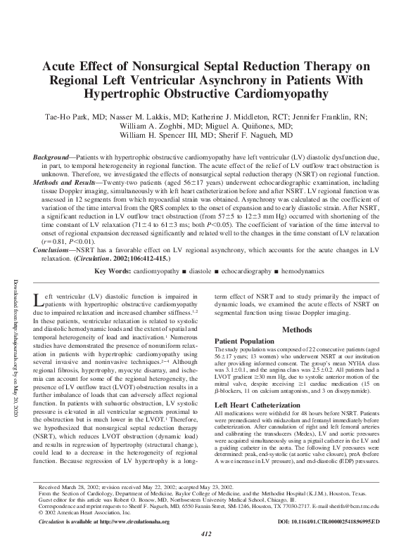 (PDF) Nonsurgical Septal Therapy's Impact on LV Asynchrony
