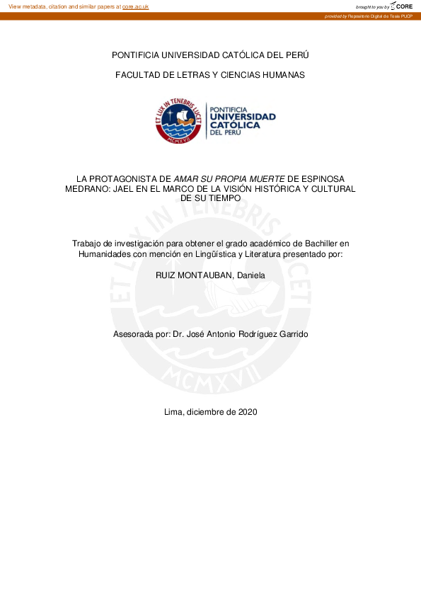 (PDF) La protagonista de amar su propia muerte de Espinosa Medrano ...