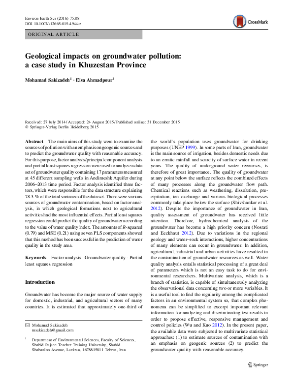 (PDF) Geological impacts on groundwater pollution: a case study in ...