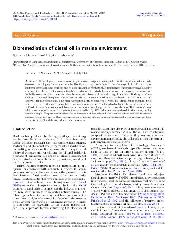 (PDF) Bioremediation of diesel oil in marine environment