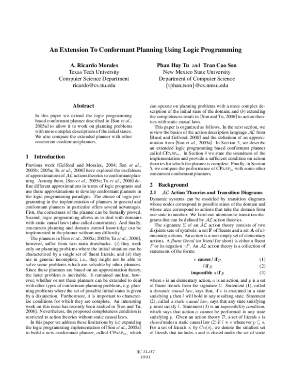 (PDF) An extension to conformant planning using logic programming | Phan Thi Cam Tu B1911431 ...
