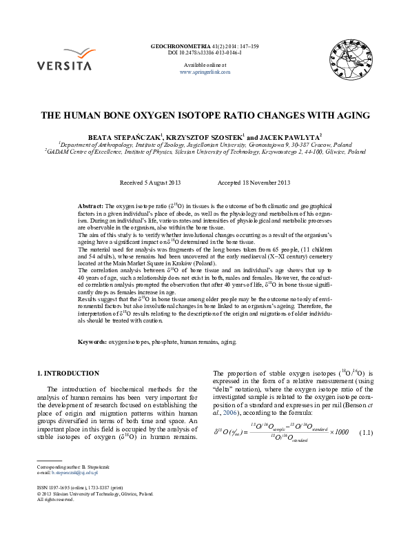 (PDF) The human bone oxygen isotope ratio changes with aging
