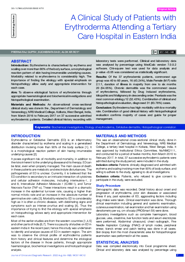 (PDF) A Clinical Study of Patients with Erythroderma Attending a ...
