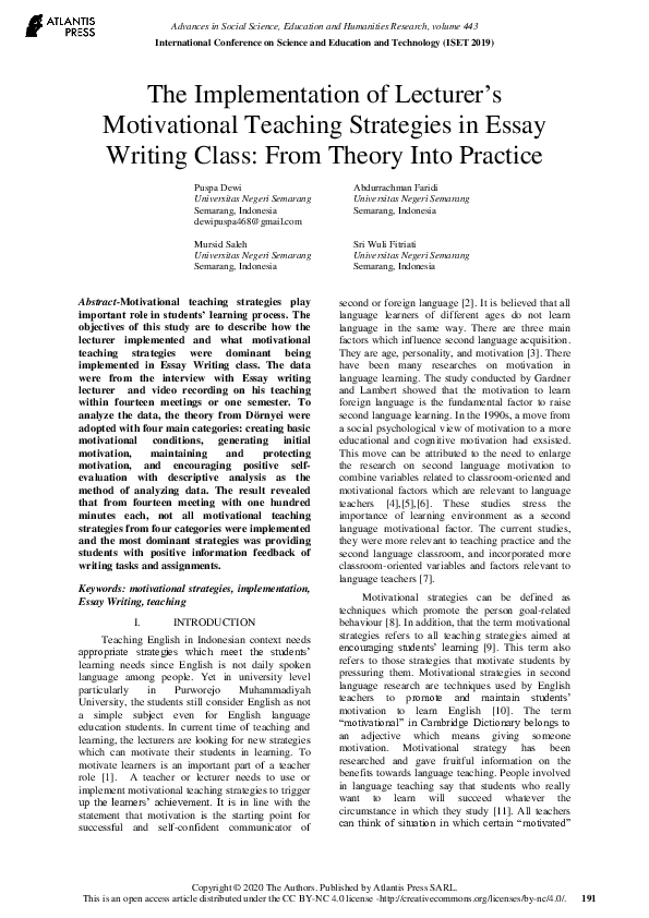 (PDF) The Implementation of Lecturer’s Motivational Teaching Strategies ...