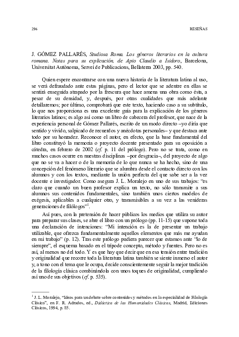 (PDF) J. Gómez Pallarés, Studiosa Roma. Los géneros literarios en la ...