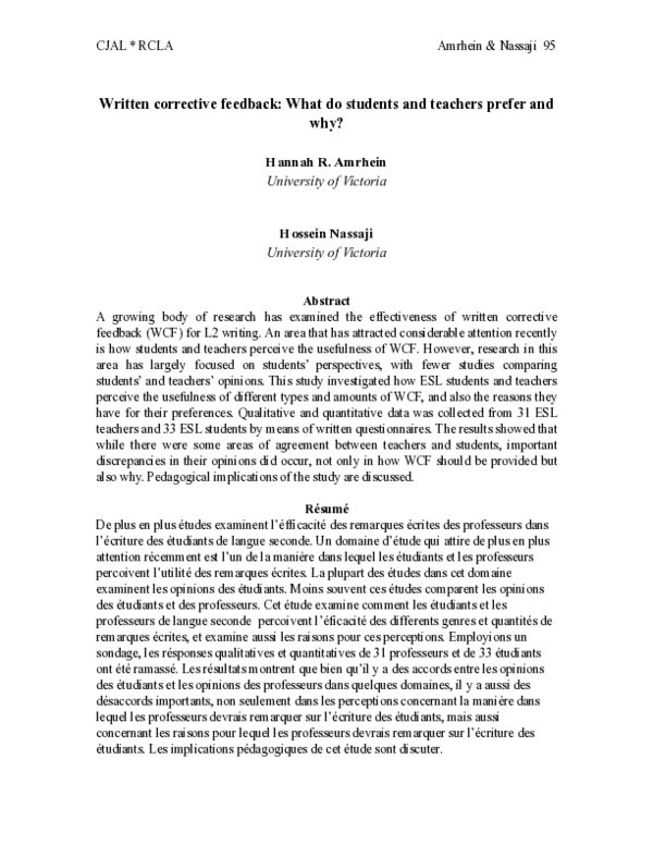 (PDF) Written corrective feedback: What do students and teachers prefer ...