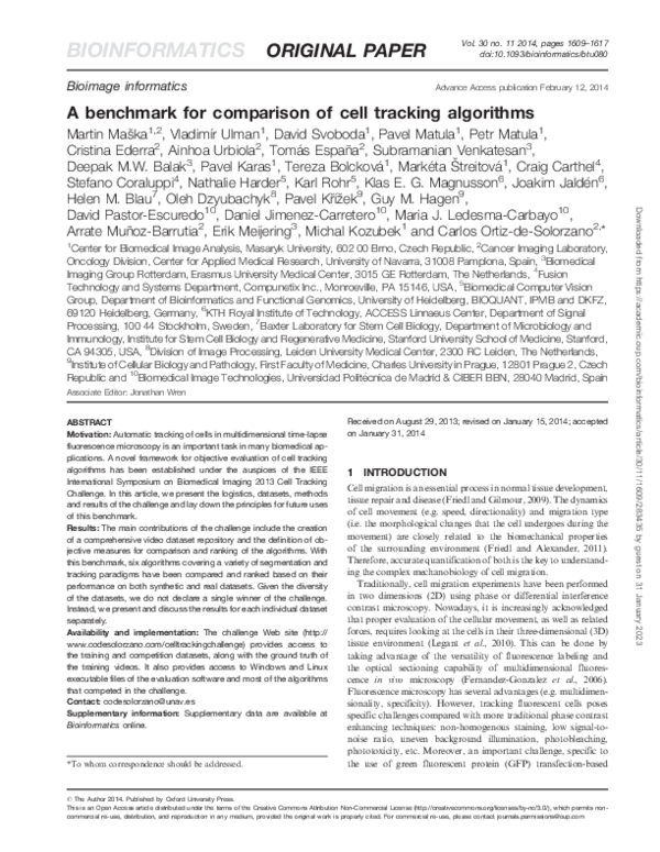(PDF) A benchmark for comparison of cell tracking algorithms