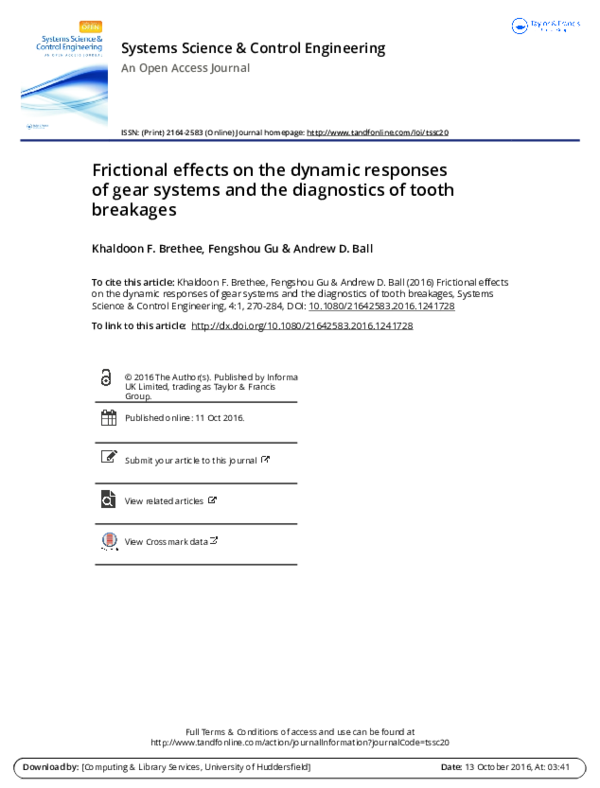 (PDF) Frictional effects on the dynamic responses of gear systems and the diagnostics of tooth ...