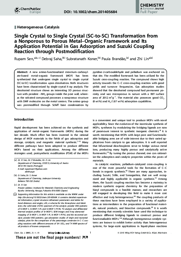 (PDF) Single Crystal to Single Crystal (SC-to-SC) Transformation from a ...