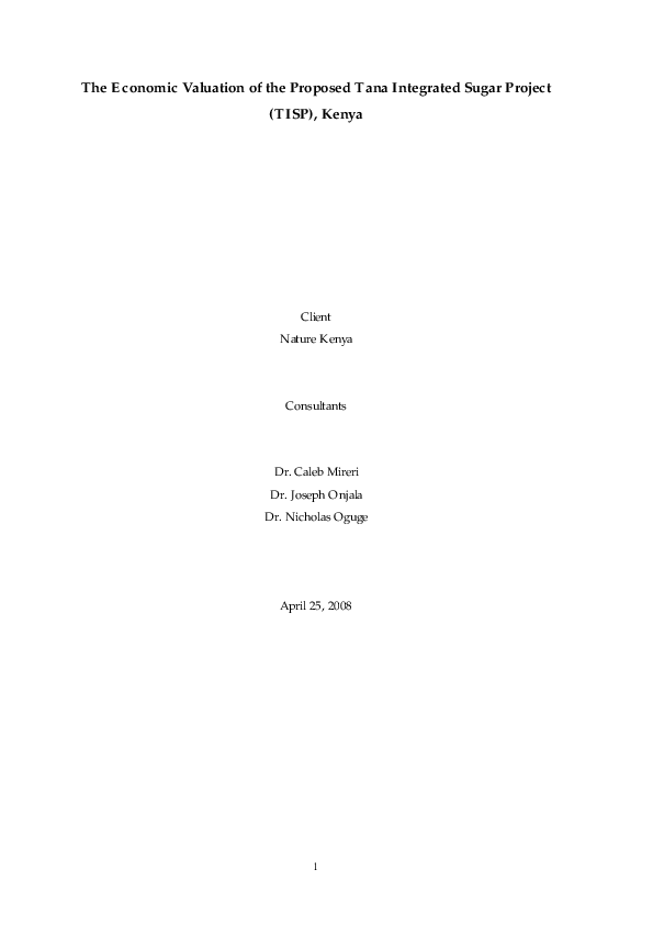 (PDF) The economic valuation of the proposed Tana Integrated Sugar Project