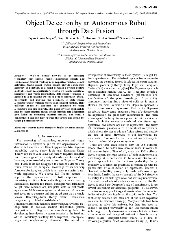 Pdf Object Detection By An Autonomous Robot Through Data Fusion 5121