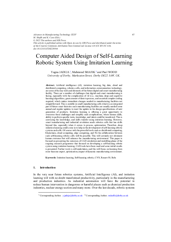(PDF) Computer Aided Design of Self-Learning Robotic System Using Imitation Learning