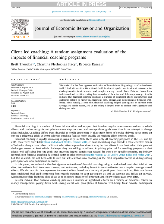 (PDF) Client led coaching: A random assignment evaluation of the ...