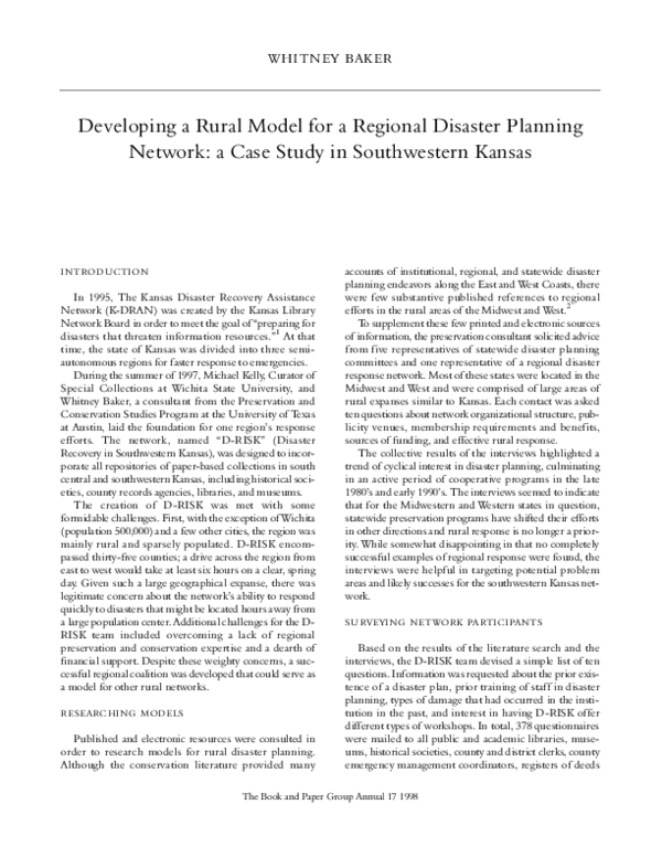 (PDF) Developing a Rural Model for a Regional Disaster Planning Network ...