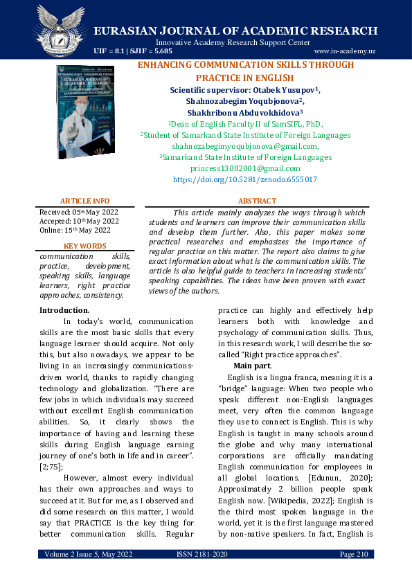 (PDF) Enhancing Communication Skills Through Practice in English