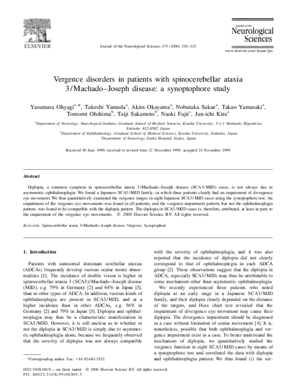(PDF) Vergence disorders in patients with spinocerebellar ataxia 3 ...