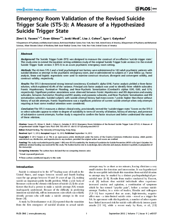 Pdf Correction Emergency Room Validation Of The Revised Suicide Trigger Scale Sts 3 A
