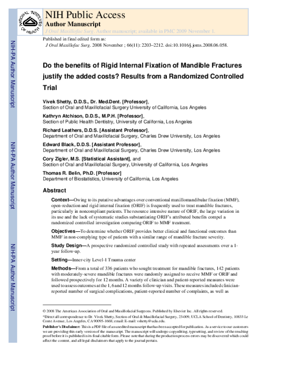 (PDF) Do the Benefits of Rigid Internal Fixation of Mandible Fractures ...
