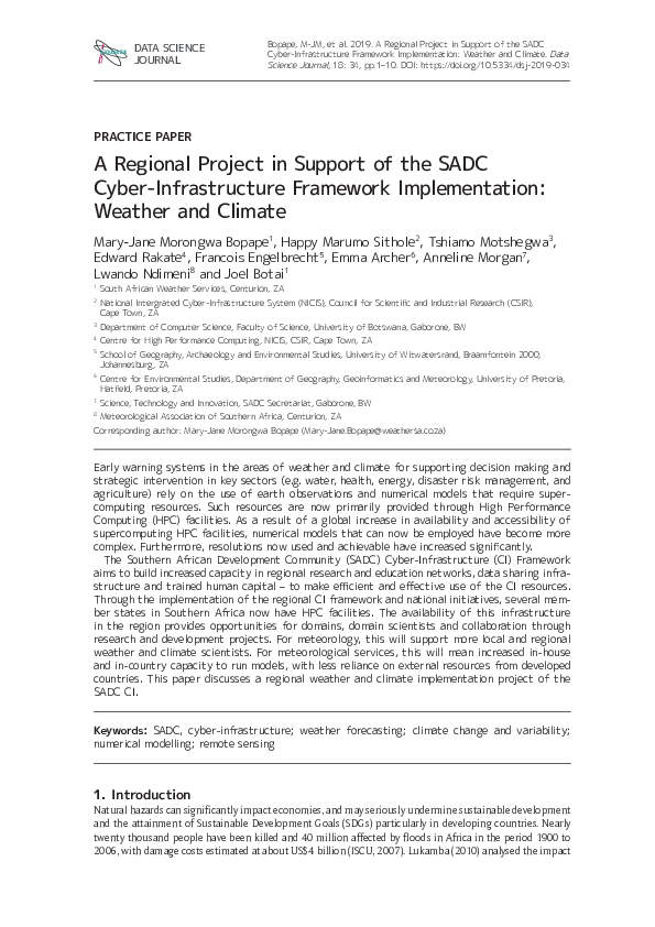 (PDF) A Regional Project in Support of the SADC Cyber-Infrastructure ...