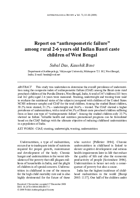 (PDF) Report on “anthropometric failure” among rural 2-6 years old ...