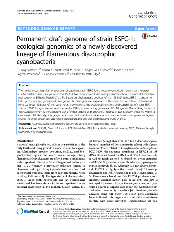 (PDF) Permanent draft genome of strain ESFC-1: ecological genomics of a ...