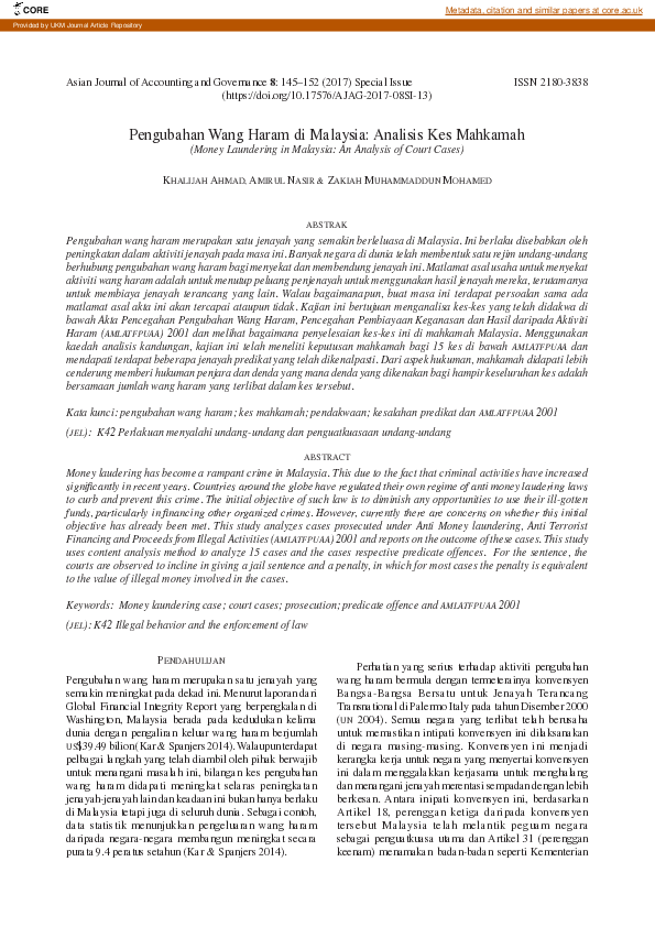 (PDF) Pengubahan Wang Haram di Malaysia: Analisis Kes Mahkamah