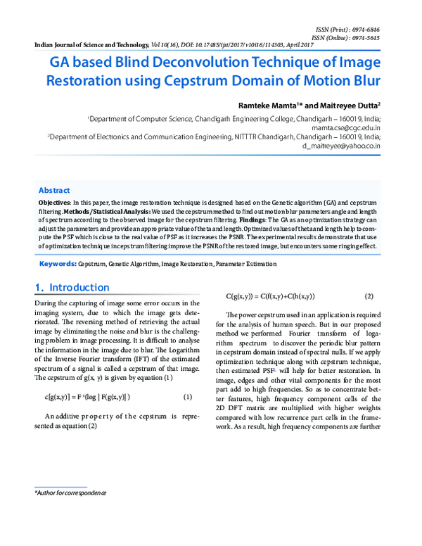 (PDF) GA based Blind Deconvolution Technique of Image Restoration using ...