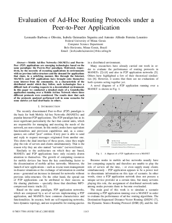 Pdf Evaluation Of Ad Hoc Routing Protocols Under A Peer To Peer