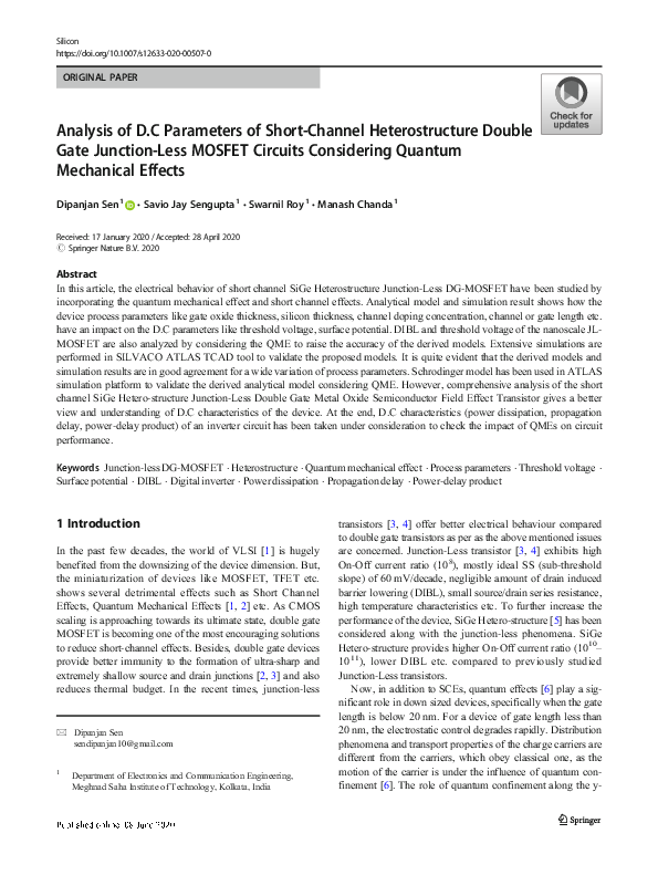(PDF) Analysis of D.C Parameters of Short-Channel Heterostructure ...