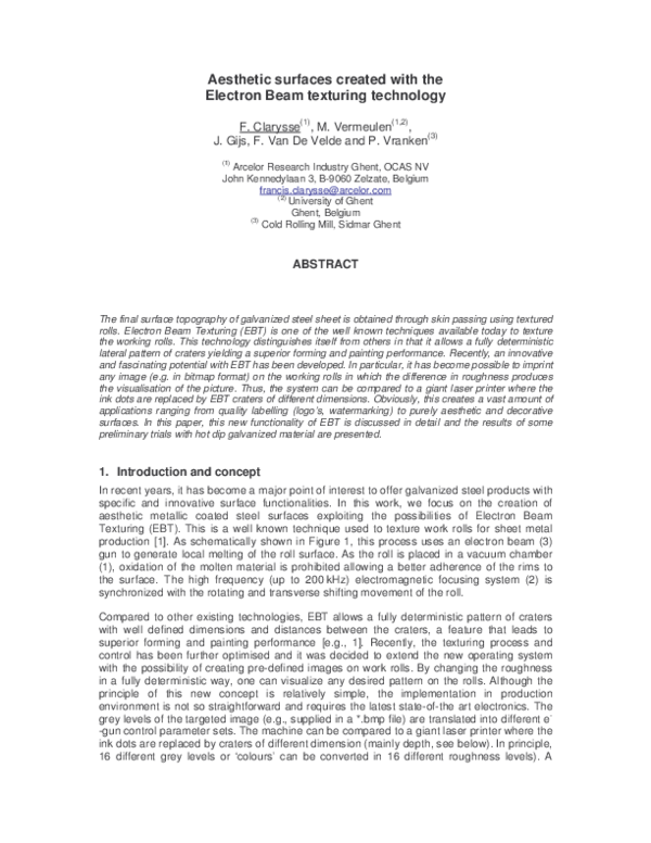 (PDF) Aesthetic surfaces created with the Electron Beam texturing ...