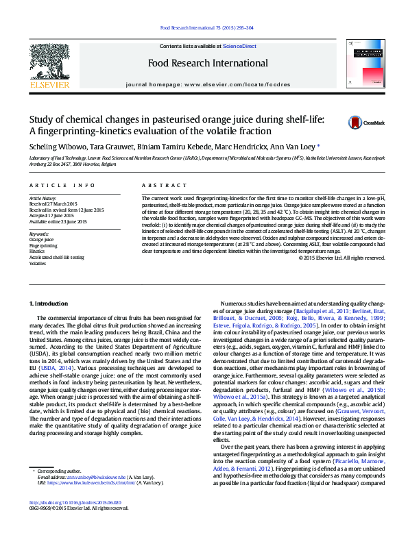 (PDF) Study of chemical changes in pasteurised orange juice during ...
