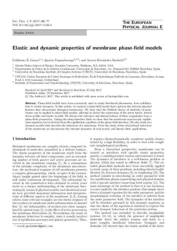 (PDF) Elastic and dynamic properties of membrane phase-field models