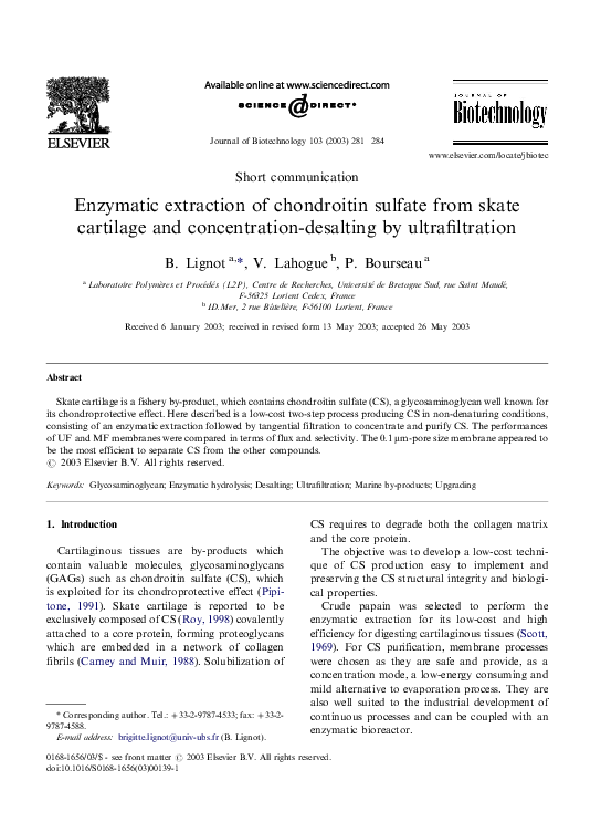 (PDF) Enzymatic extraction of chondroitin sulfate from skate cartilage ...