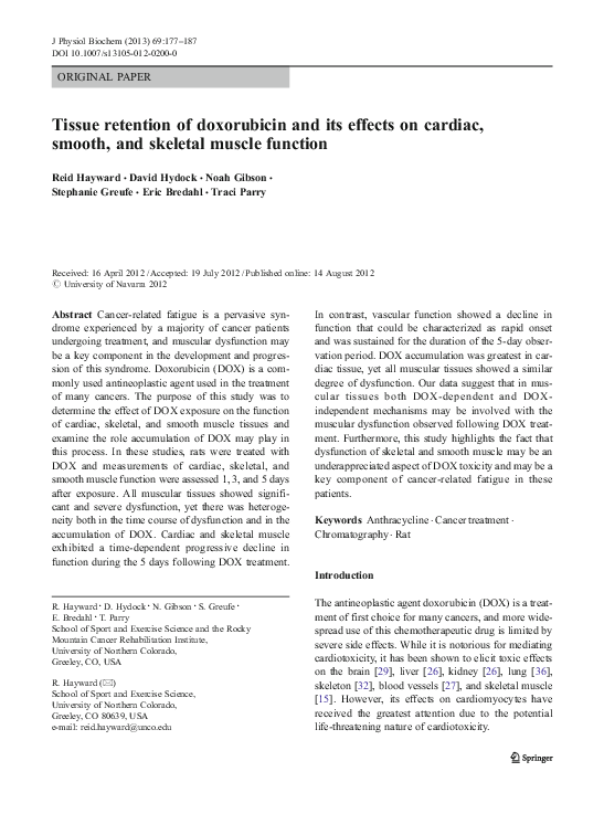 (PDF) Tissue retention of doxorubicin and its effects on cardiac ...
