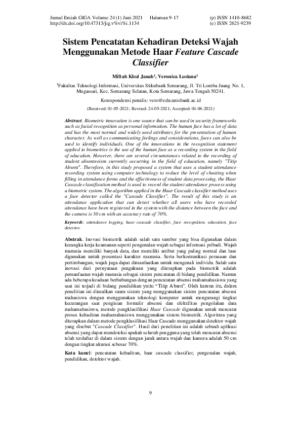 (PDF) Sistem Pencatatan Kehadiran Deteksi Wajah Menggunakan Metode Haar ...