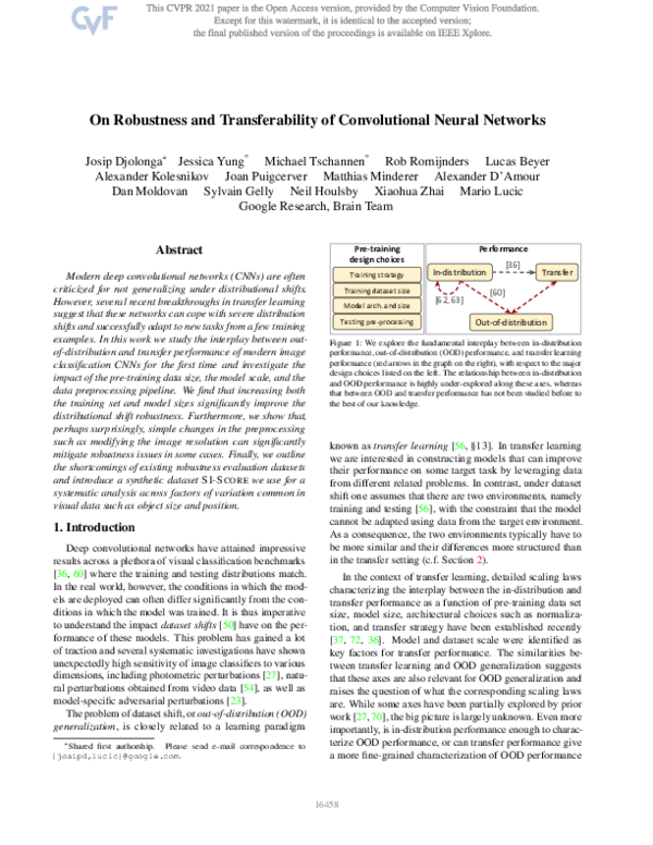 (PDF) On Robustness and Transferability of Convolutional Neural Networks