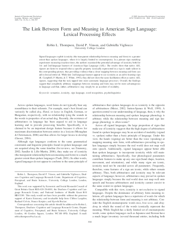 (PDF) The Link Between Form and Meaning in American Sign Language ...