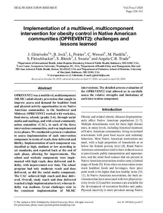 (PDF) Implementation of a multilevel, multicomponent intervention for obesity control in Native ...